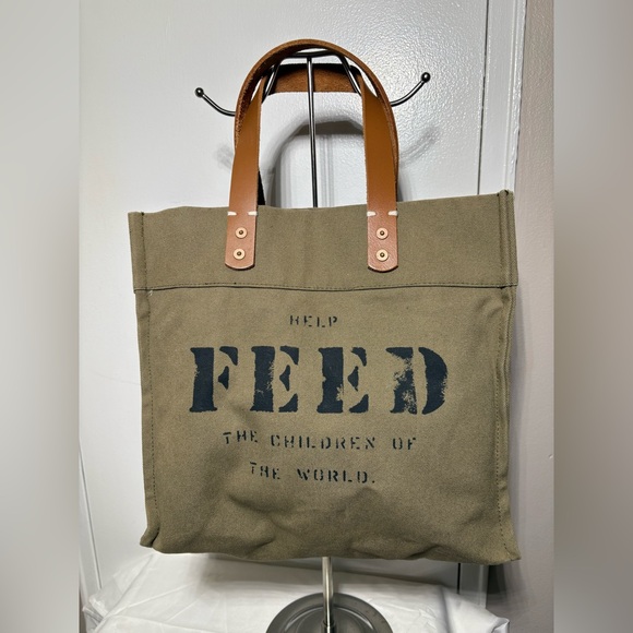 Feed | Bags | Feed Canvas Green And Tan Tote With Double Leather ...